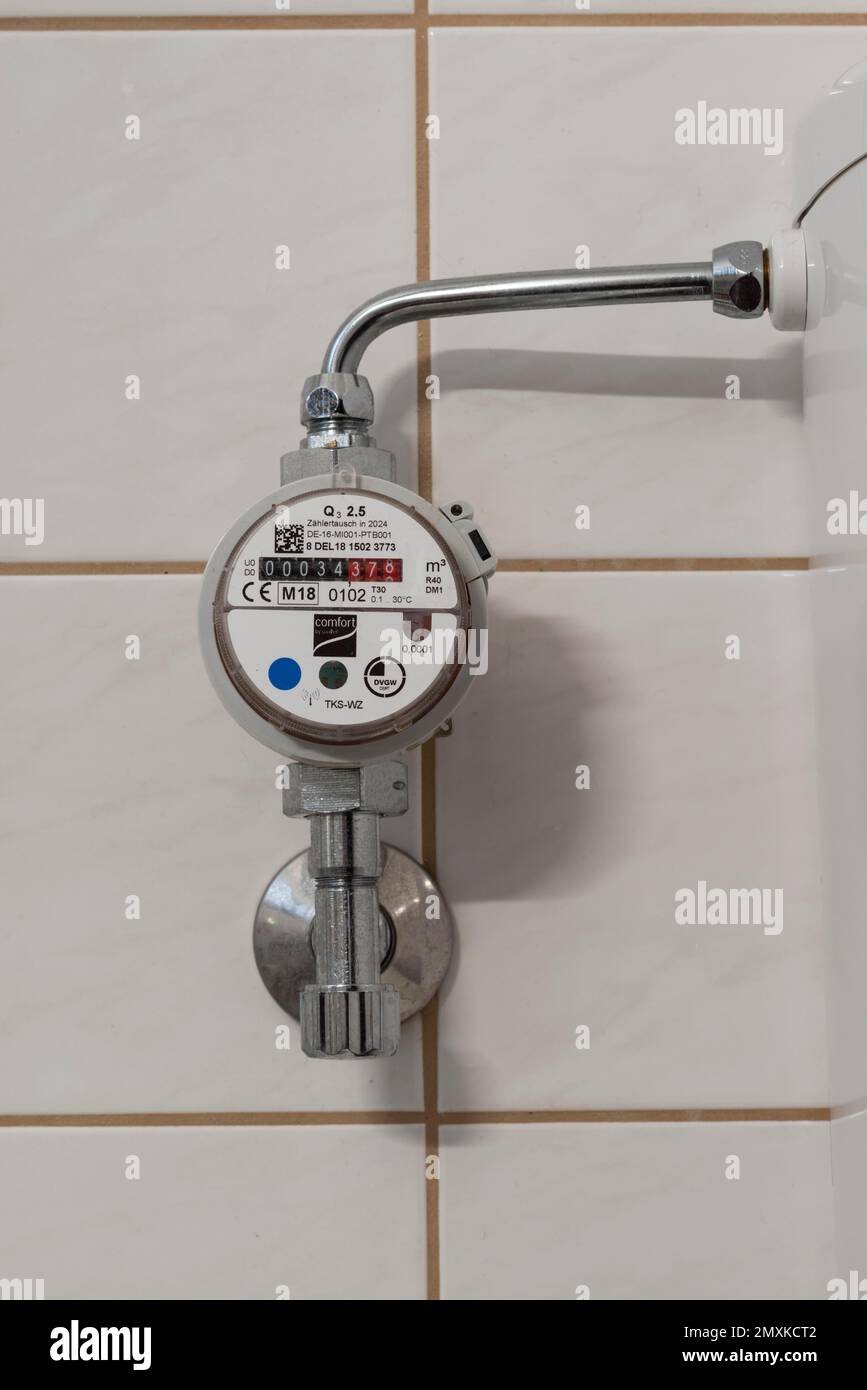 Water meter on the cistern of a toilet, Germany, Europe Stock Photo - Alamy