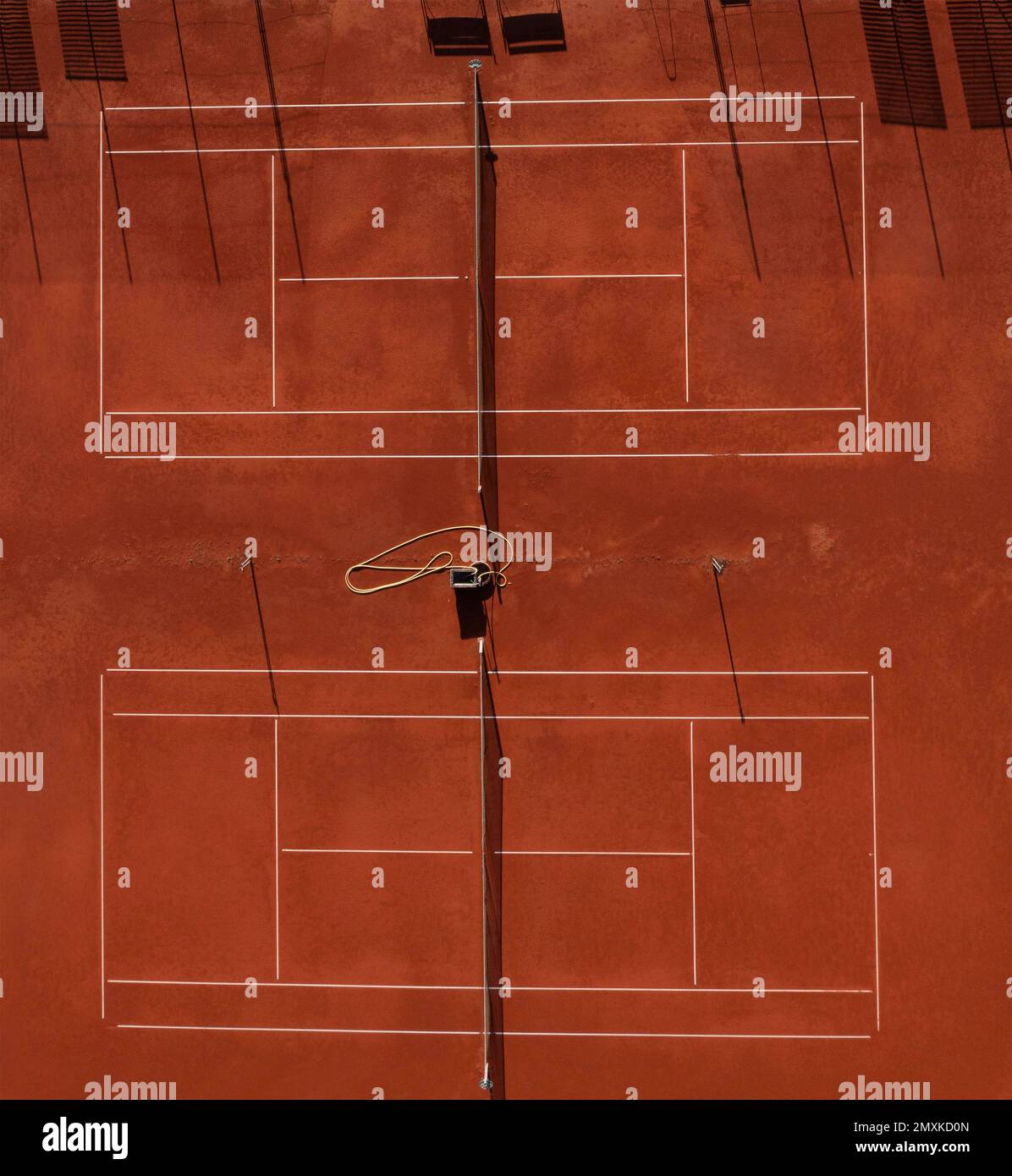 Drone shot, Empty tennis court from above, Unterach, Salzkammergut ...