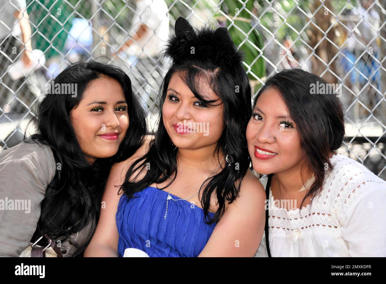 Portrait of three young Mexican women, Merida, Yucatan, Mexico, Central ...