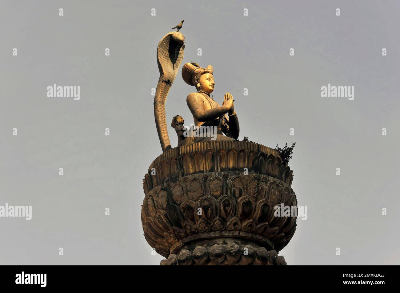 Statue of King Yoganarendra Malla with snake and bird, Patan Kathmandu ...