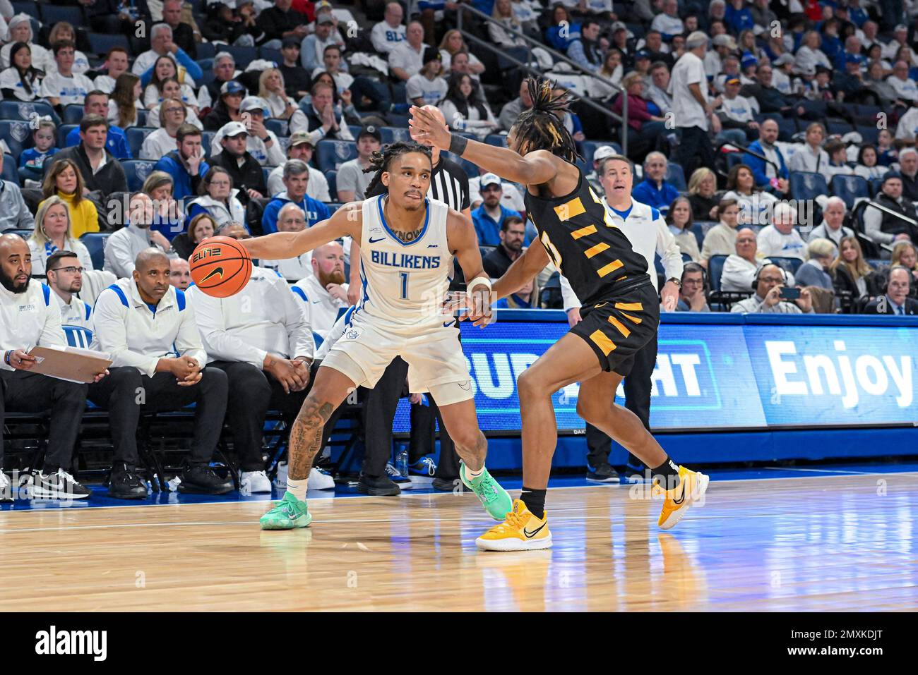 FEBRUARY 03, 2023: Saint Louis Billikens guard Yuri Collins (1) makes a ...