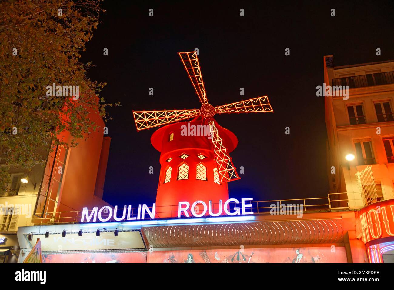Variety Theatre Moulin Rouge by night, Montmartre, Paris, France ...