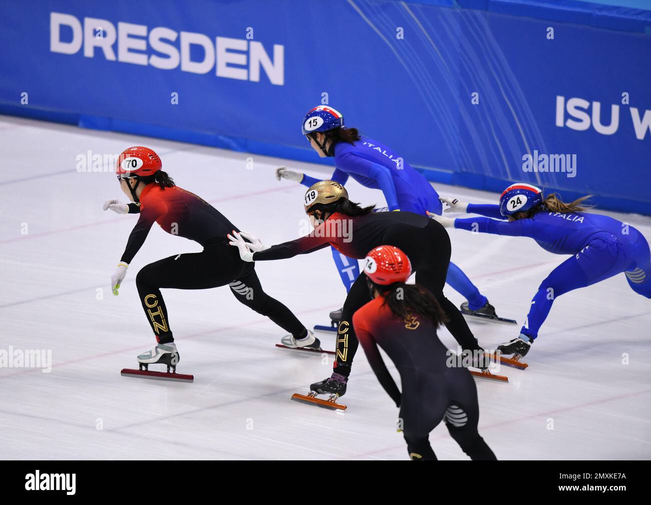 Dresden, Germany. 3rd Feb, 2023. Zang Yize (1st L) and Wang Ye (C) of ...