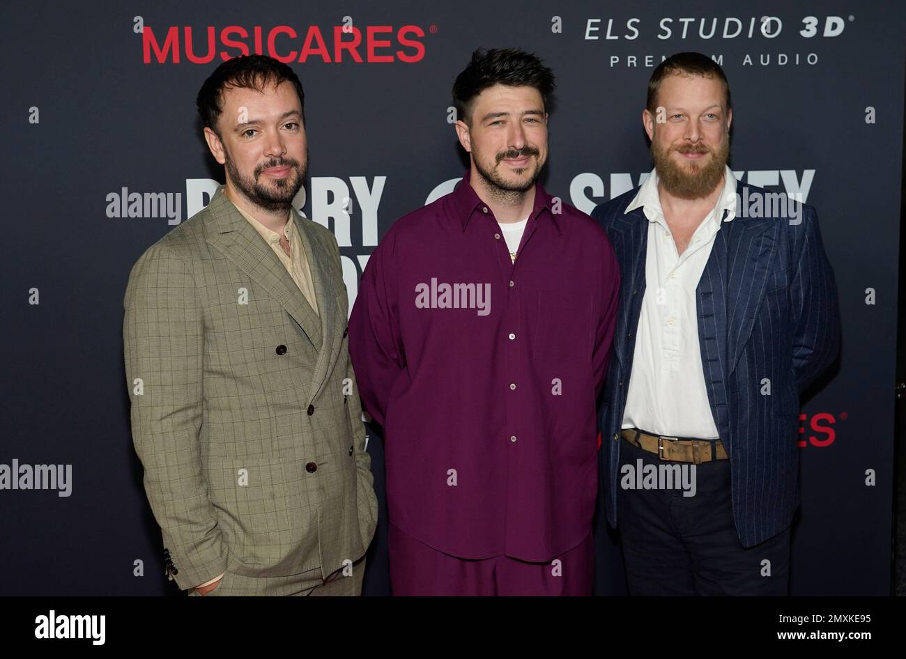 Ben Lovett, from left, Marcus Mumford, and Ted Dwane of Mumford & Sons ...
