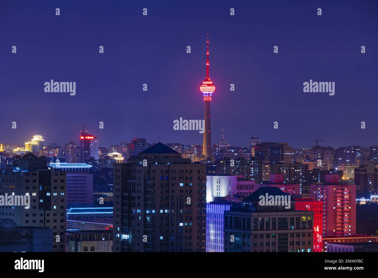 Beijing central radio and television tower at night Stock Photo - Alamy