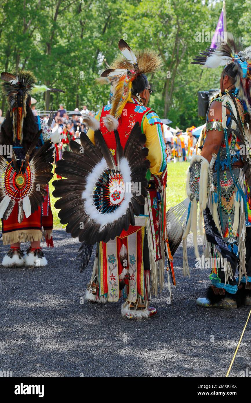 Native Americans with colorful dress at a Pow Wow, Province of Quebec ...