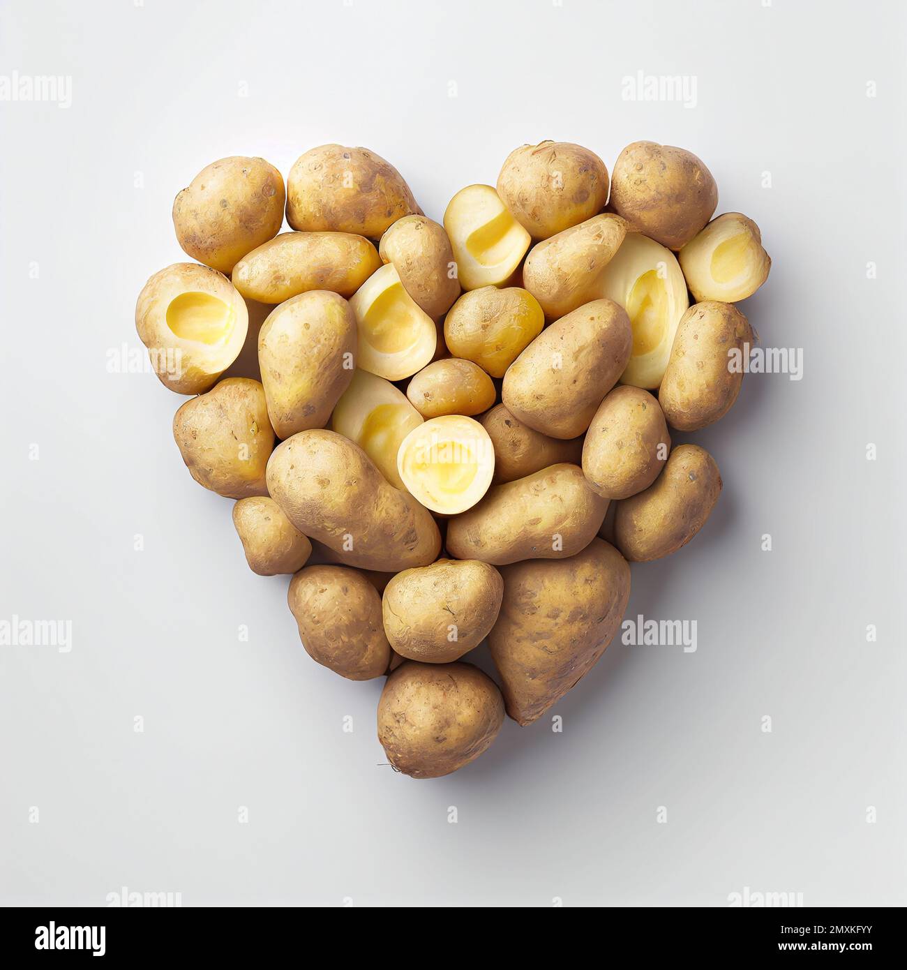 Oil painting style, group of potatoes be arrange in heart shape on ...