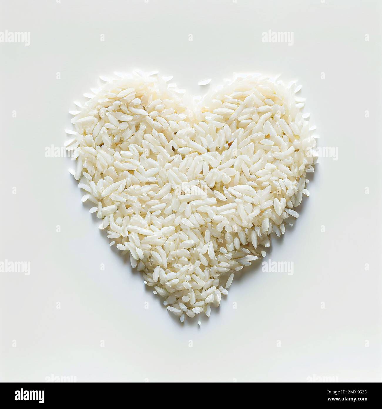 Heap of rice be arrange in heart shape on white background. Healthy ...