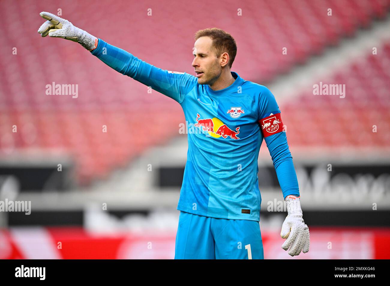 Goalkeeper Peter Gulacsi RasenBallsport RB Leipzig RBL, gesture ...