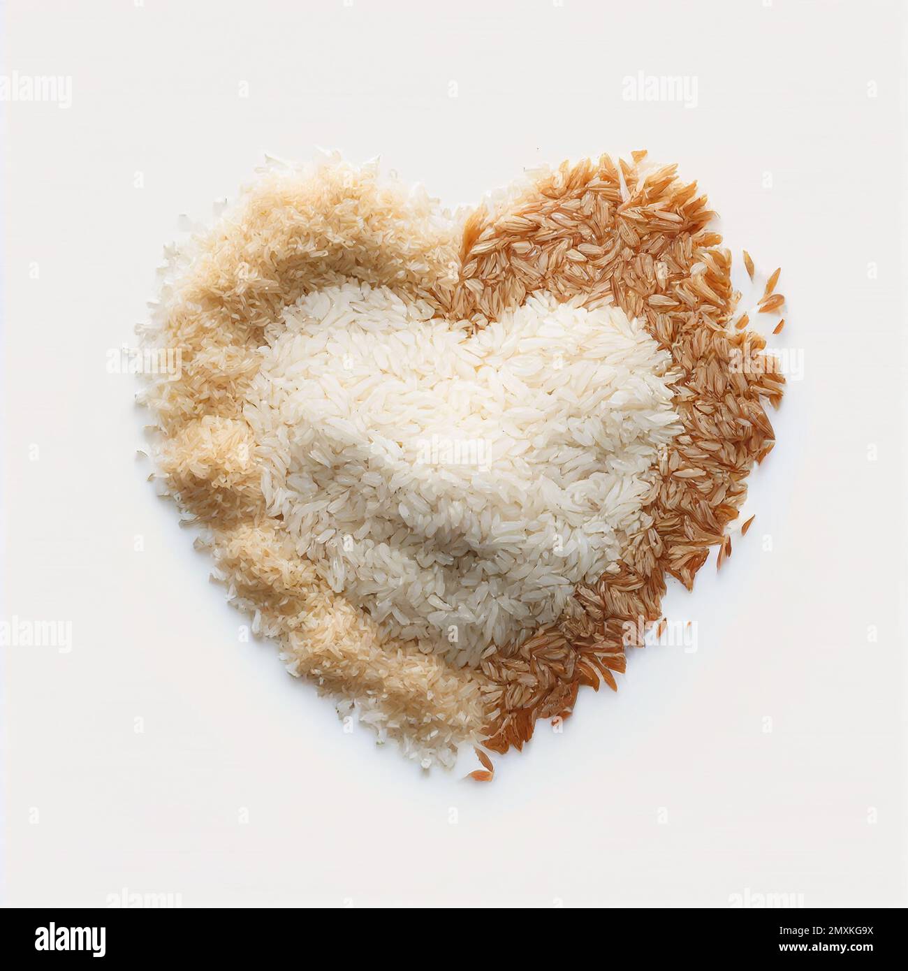 Heap of rice be arrange in heart shape on white background. Healthy ...