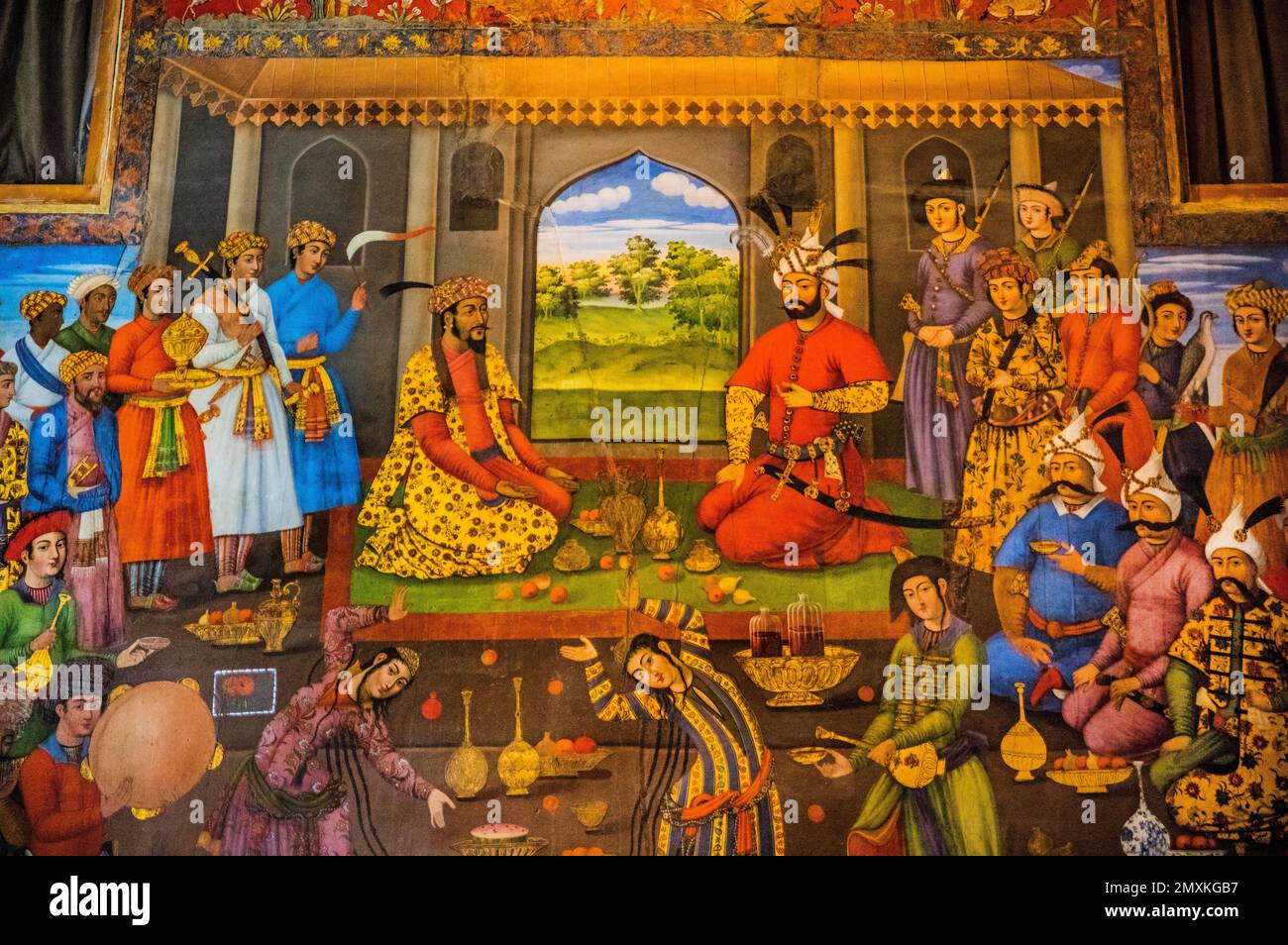 Reception of the Mughal ruler Humayun 1544, frescoes with courtly ...