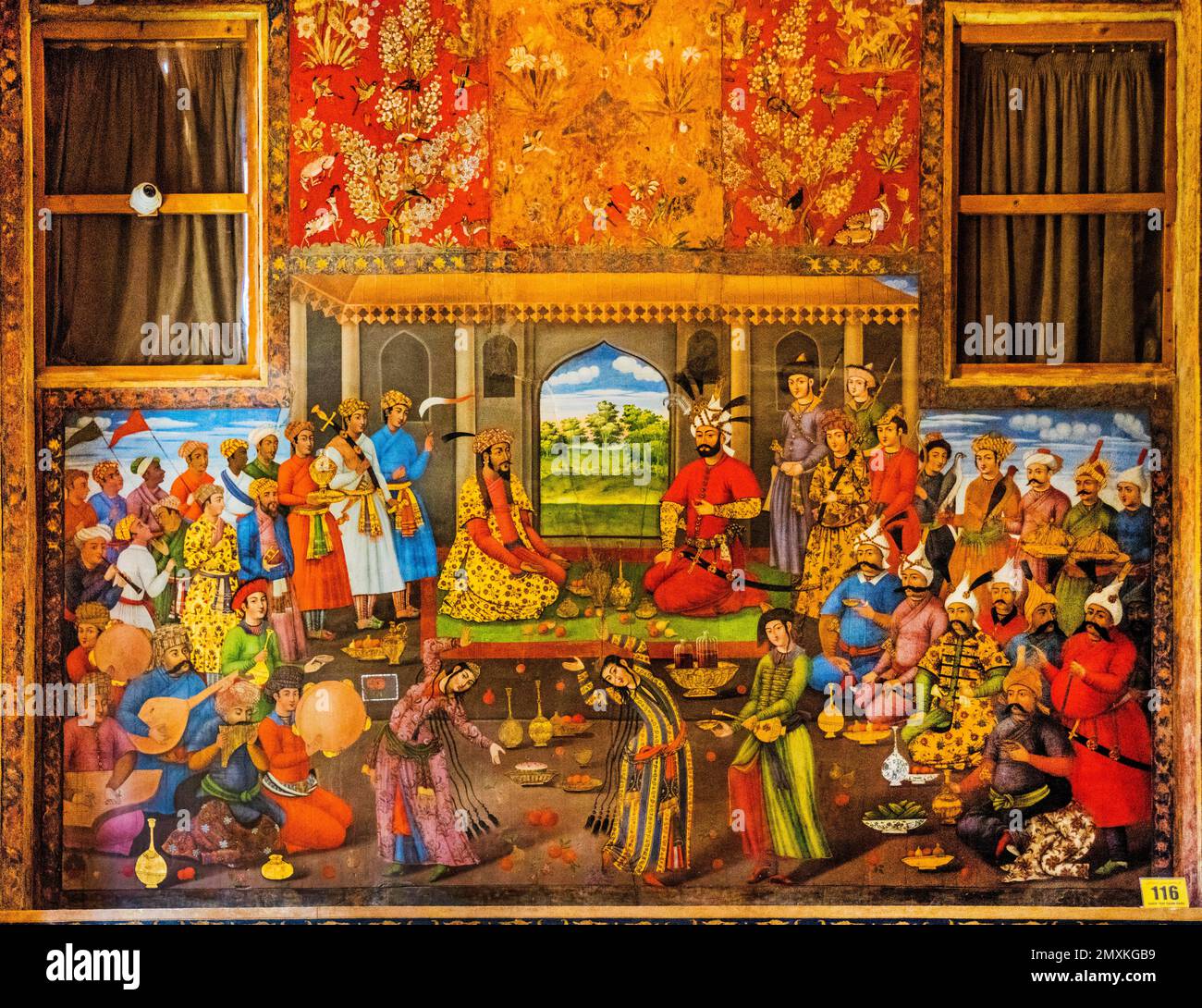 Reception of the Mughal ruler Humayun 1544, frescoes with courtly ...