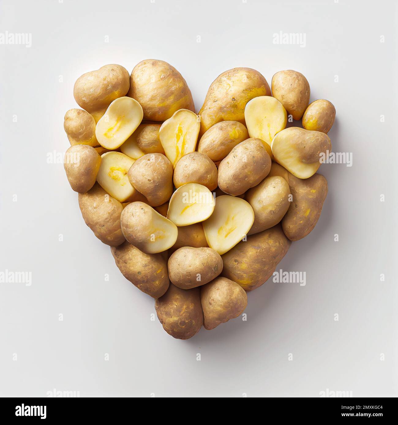 Oil painting style, group of potatoes be arrange in heart shape on ...