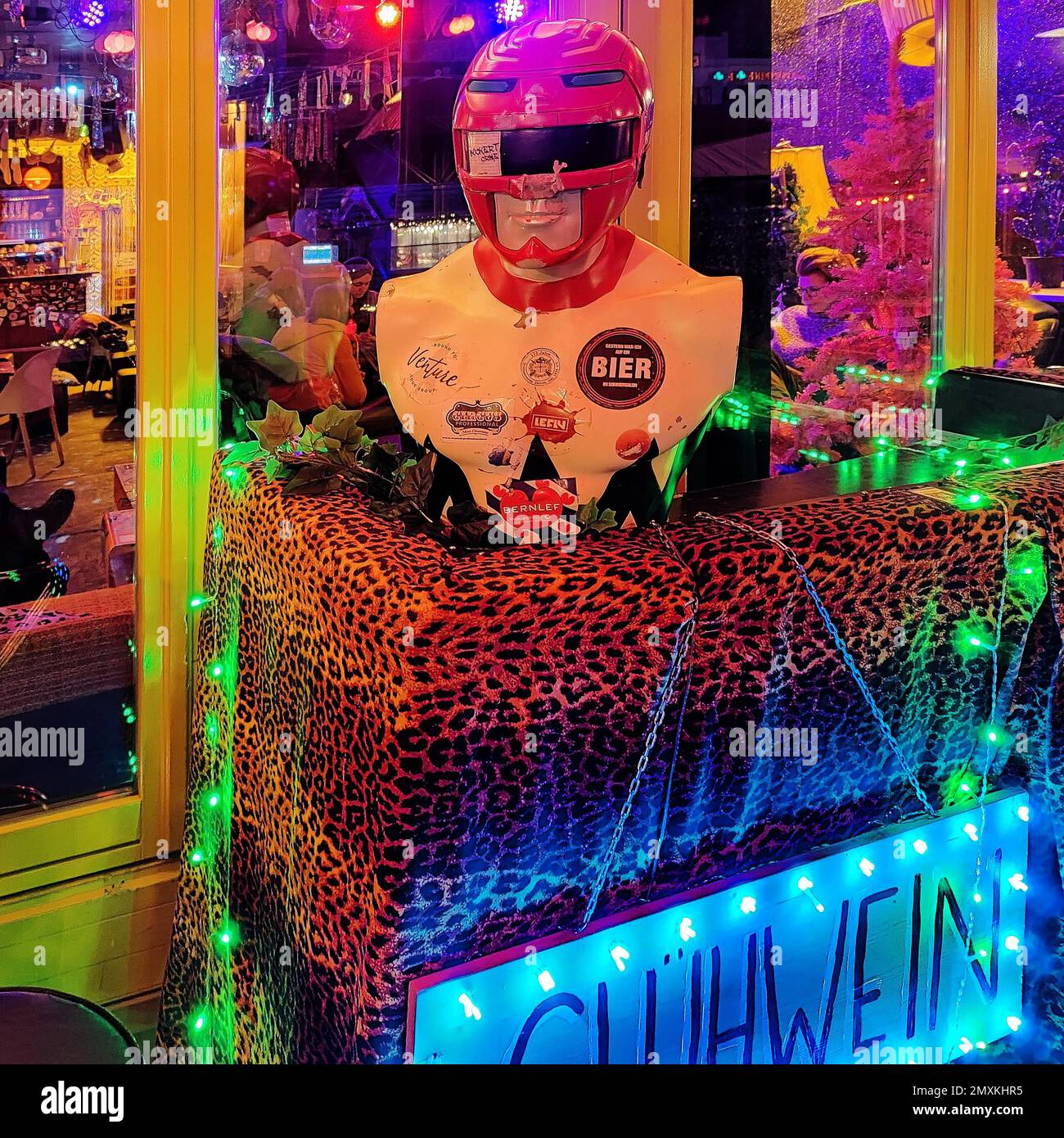 Neon-coloured nightlife in a pub on the Reeperbahn, St. Pauli, Hamburg ...