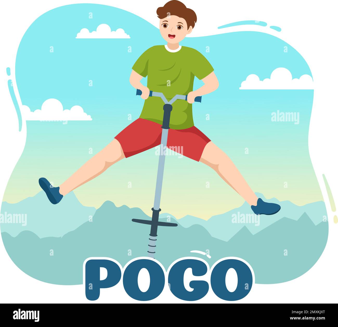 People Playing With Sport Jump Pogo Stick Illustration for Web Banner ...
