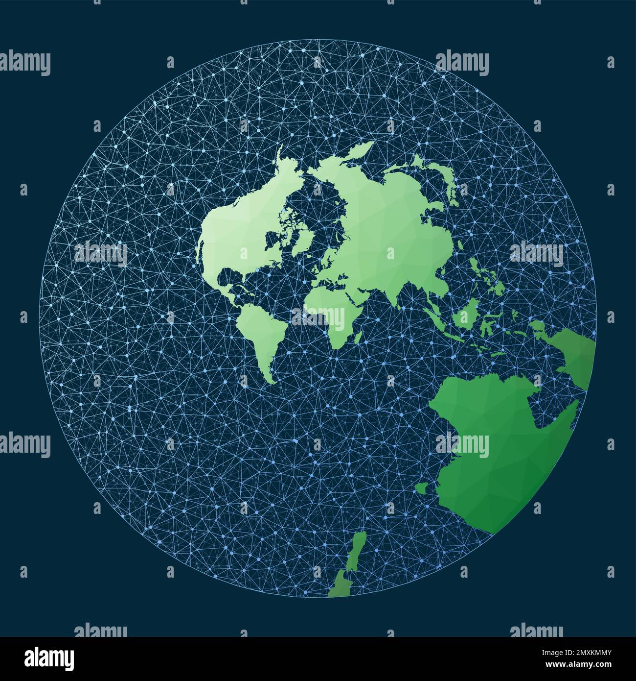 Global internet business concept. Stereographic projection. Green low ...