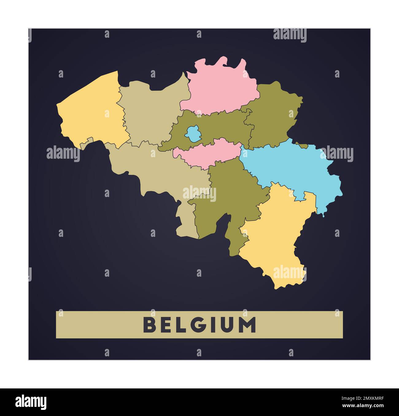 Belgium map. Country poster with regions. Shape of Belgium with country ...