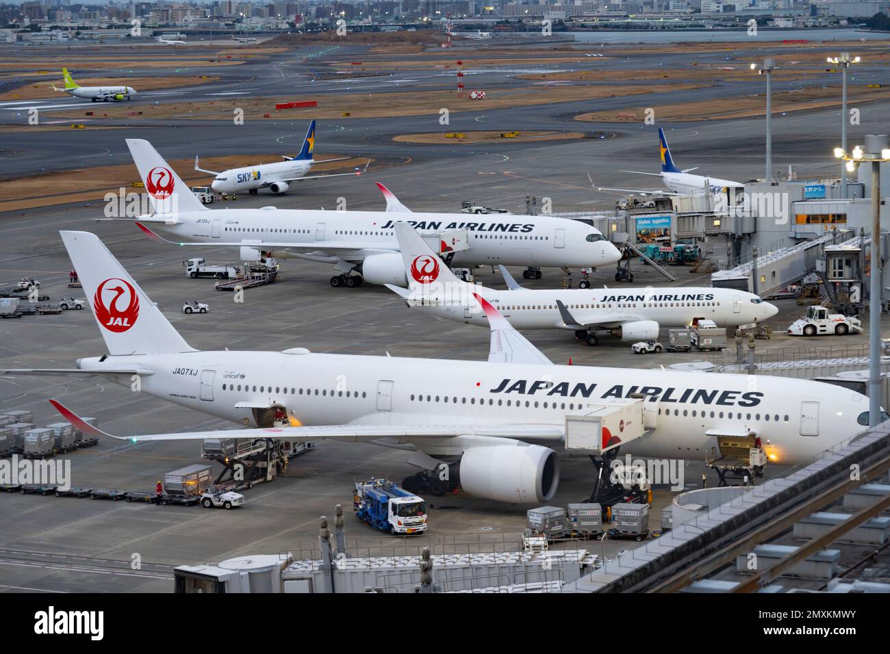 Tokyo, Japan. 2nd Feb, 2023. apan Airlines Boeing jets at the Haneda ...