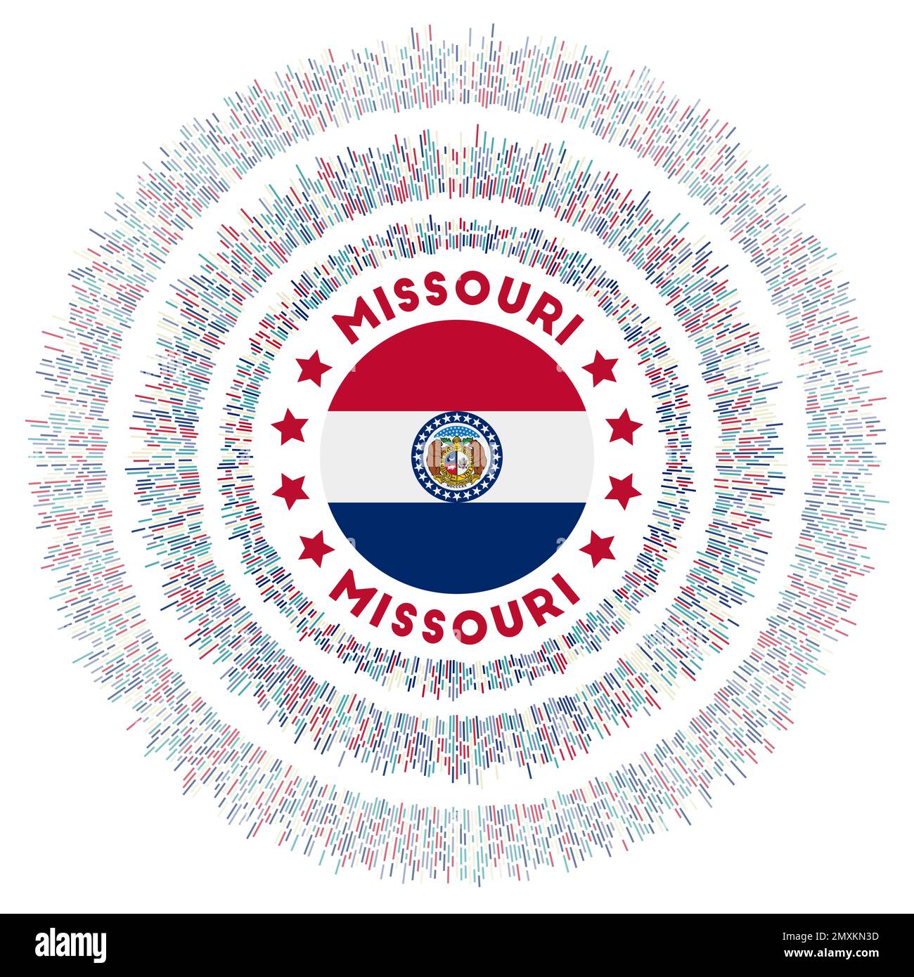 Missouri symbol. Radiant US state flag with colorful rays. Shiny ...