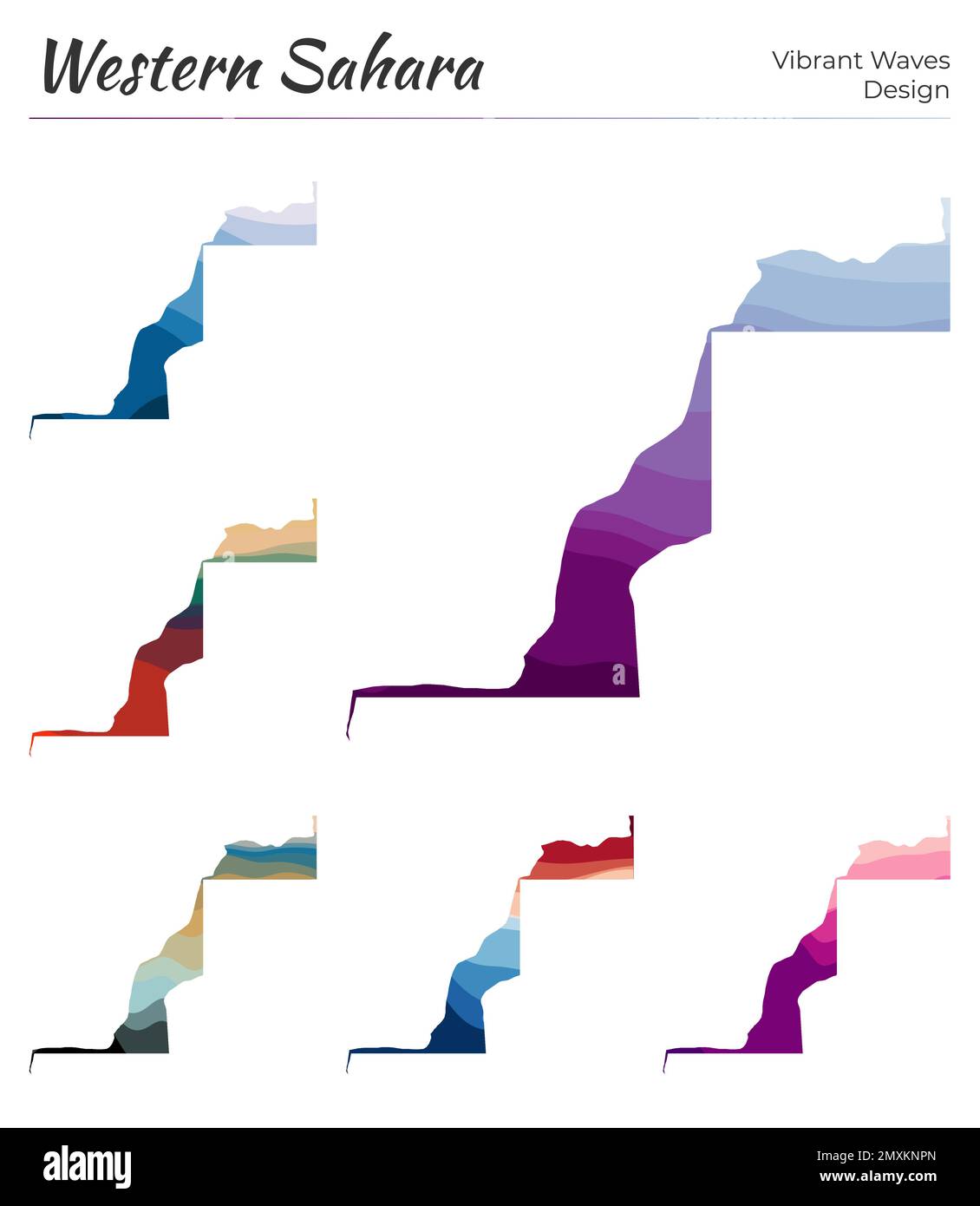 Set of vector maps of Western Sahara. Vibrant waves design. Bright map ...