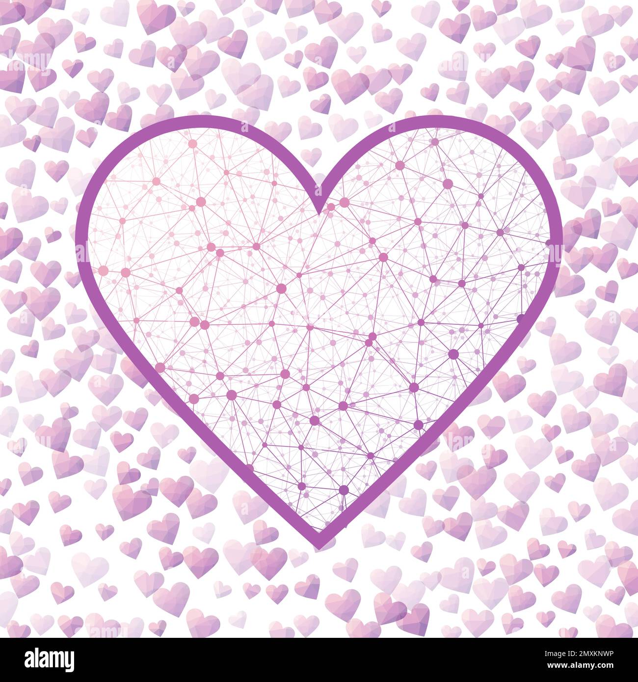 Cyber Heart. Geometric heart mesh in purple and orange color shades ...