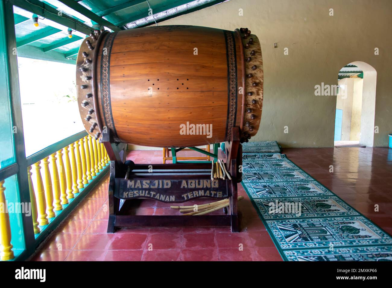 Beduk (percussion instrument) made of palm tree bark and cowhide which ...