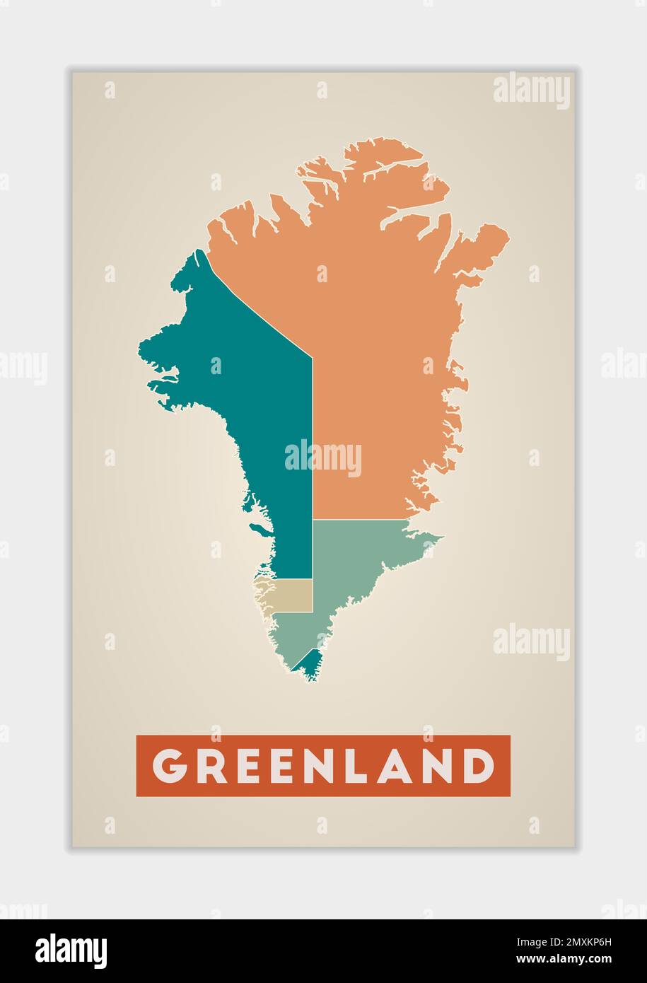 Greenland poster. Map of the country with colorful regions. Shape of ...