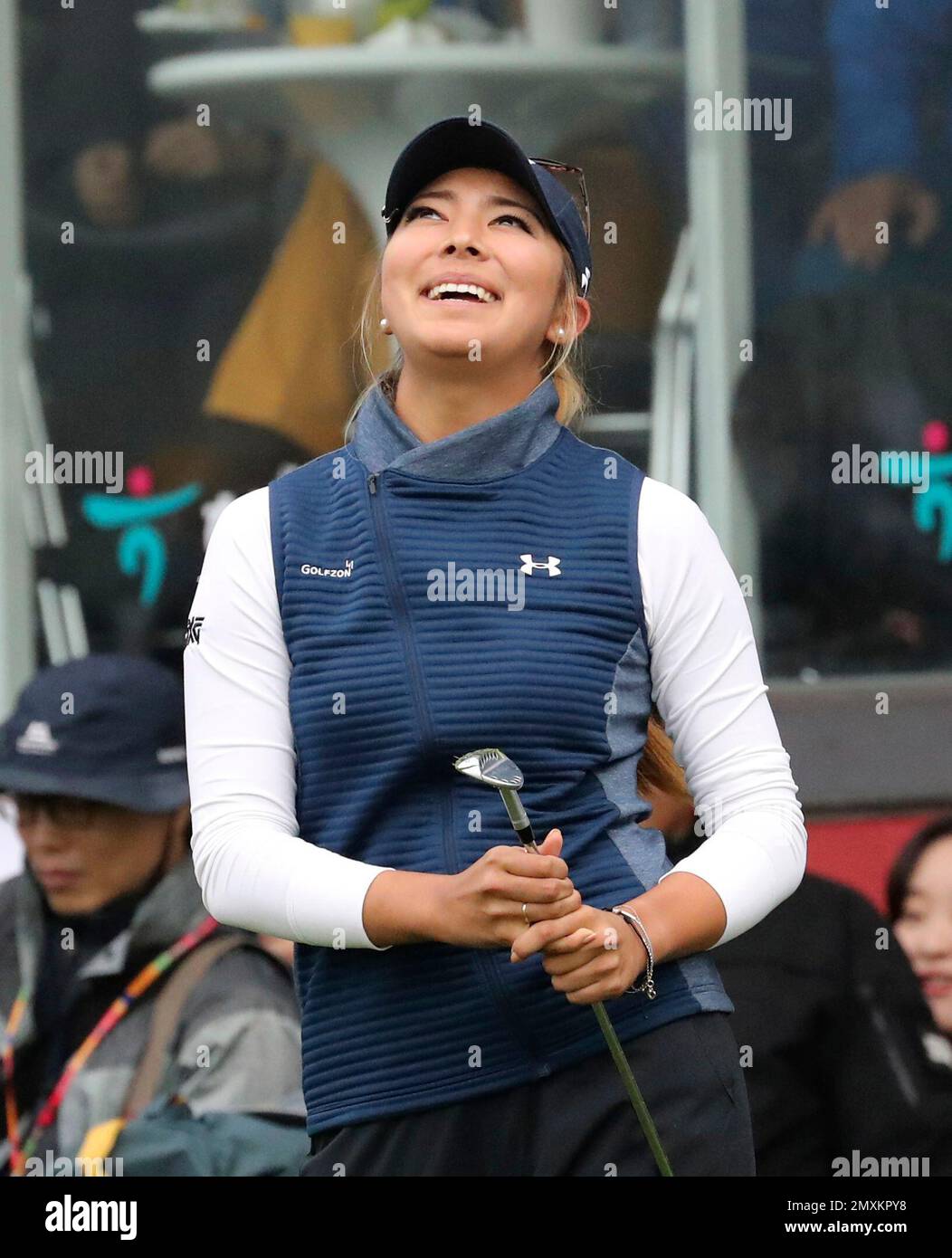 Alison Lee of the United States looks skyward after her shot on the ...