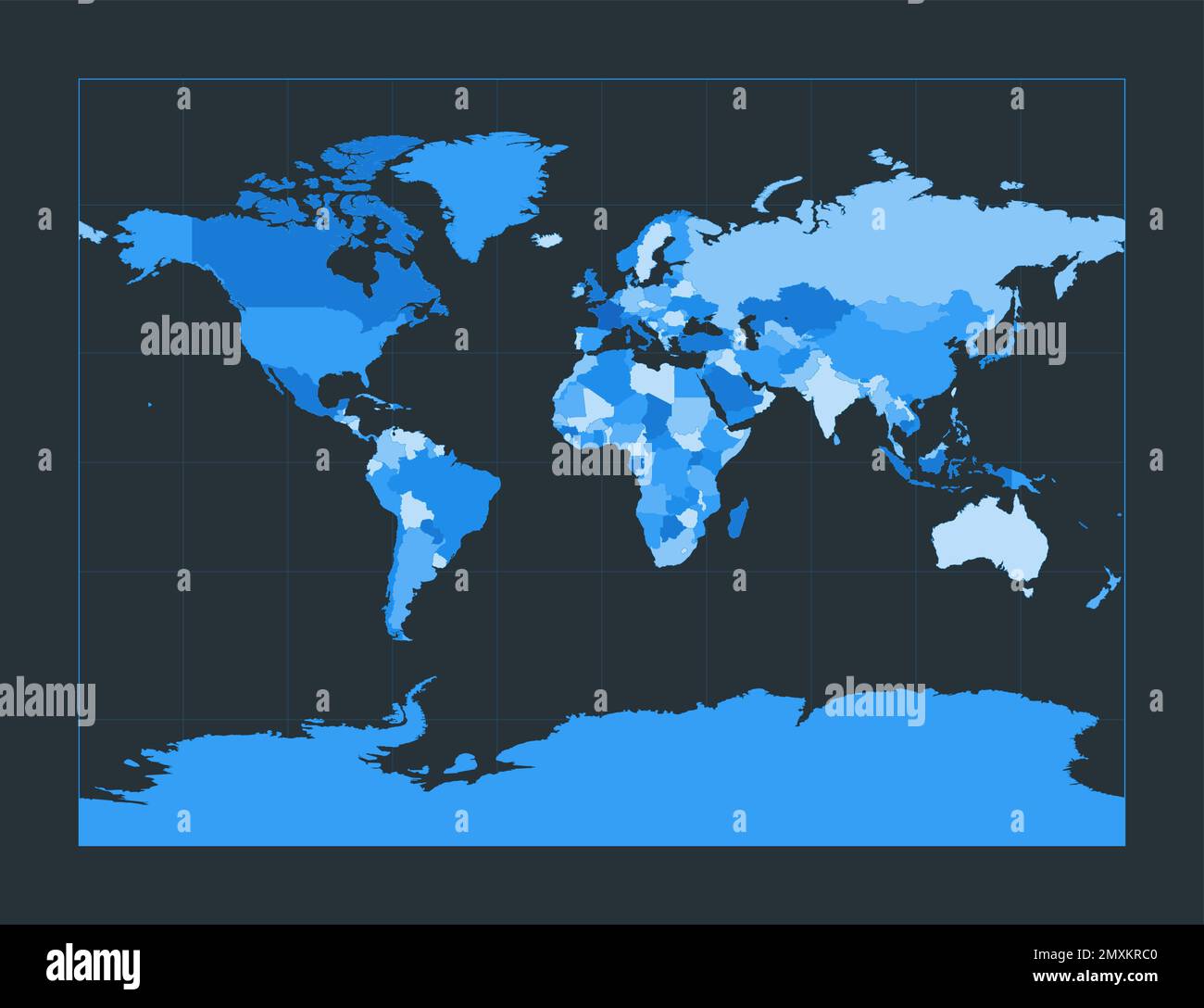 World Map. Miller cylindrical projection. Futuristic world illustration ...