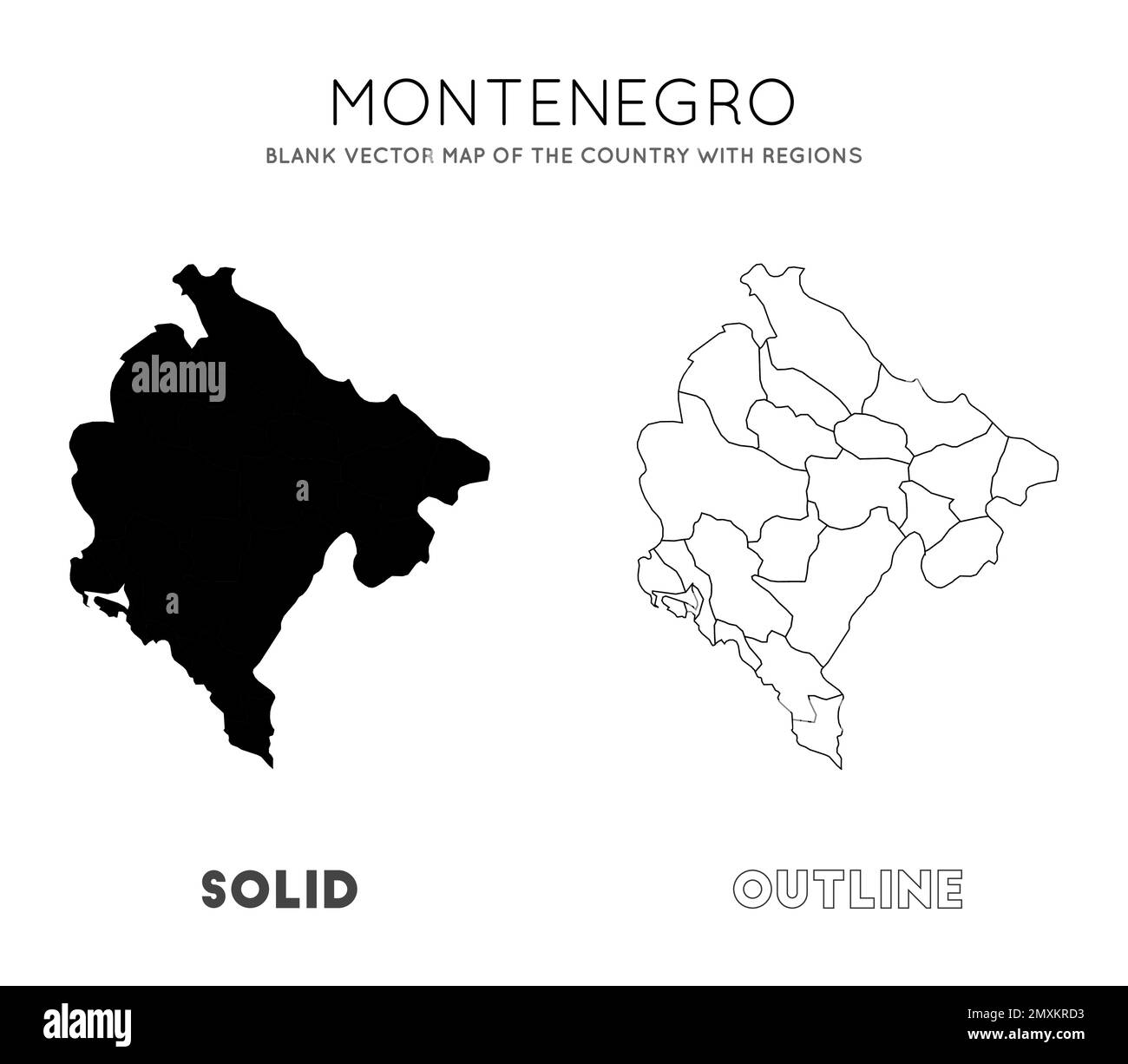 Montenegro map. Blank vector map of the country with regions. Borders ...