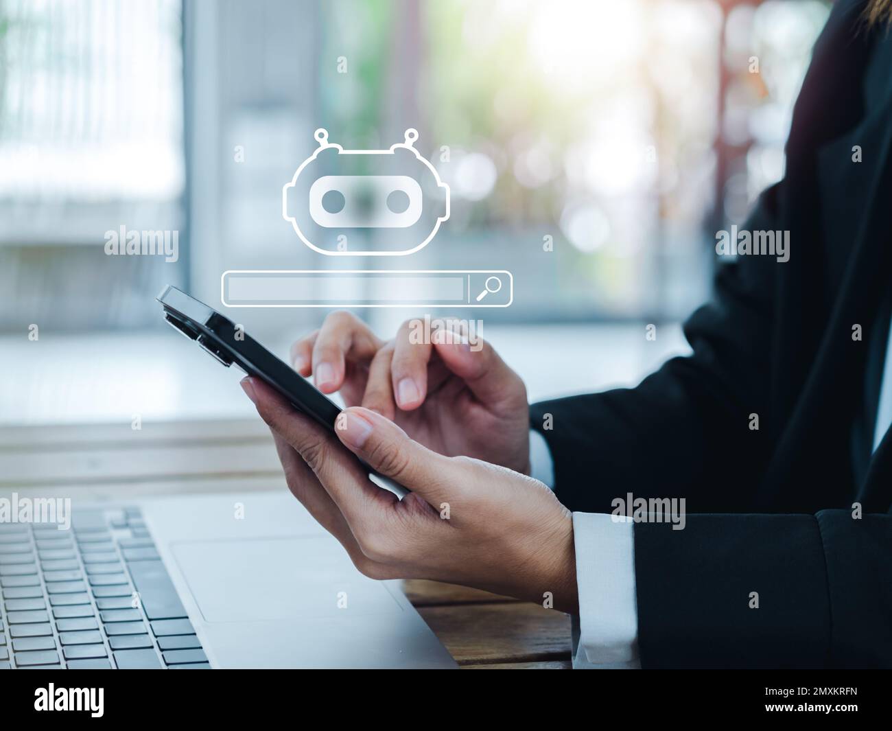 Chat GPT and AI search (searching by artificial intelligence technology) concepts. Chatbot ...