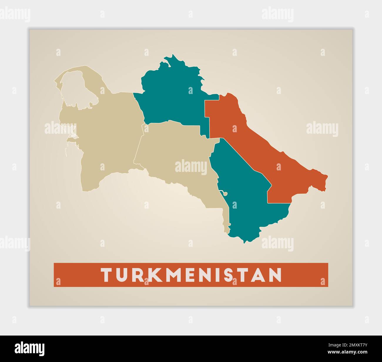Turkmenistan poster. Map of the country with colorful regions. Shape of ...