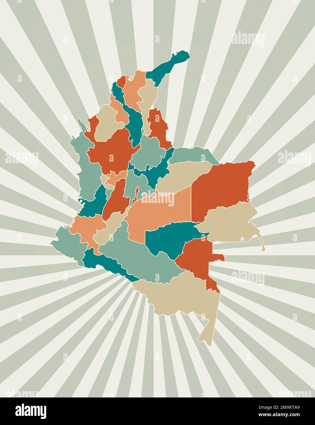 Colombia map. Poster with map of the country in retro color palette ...