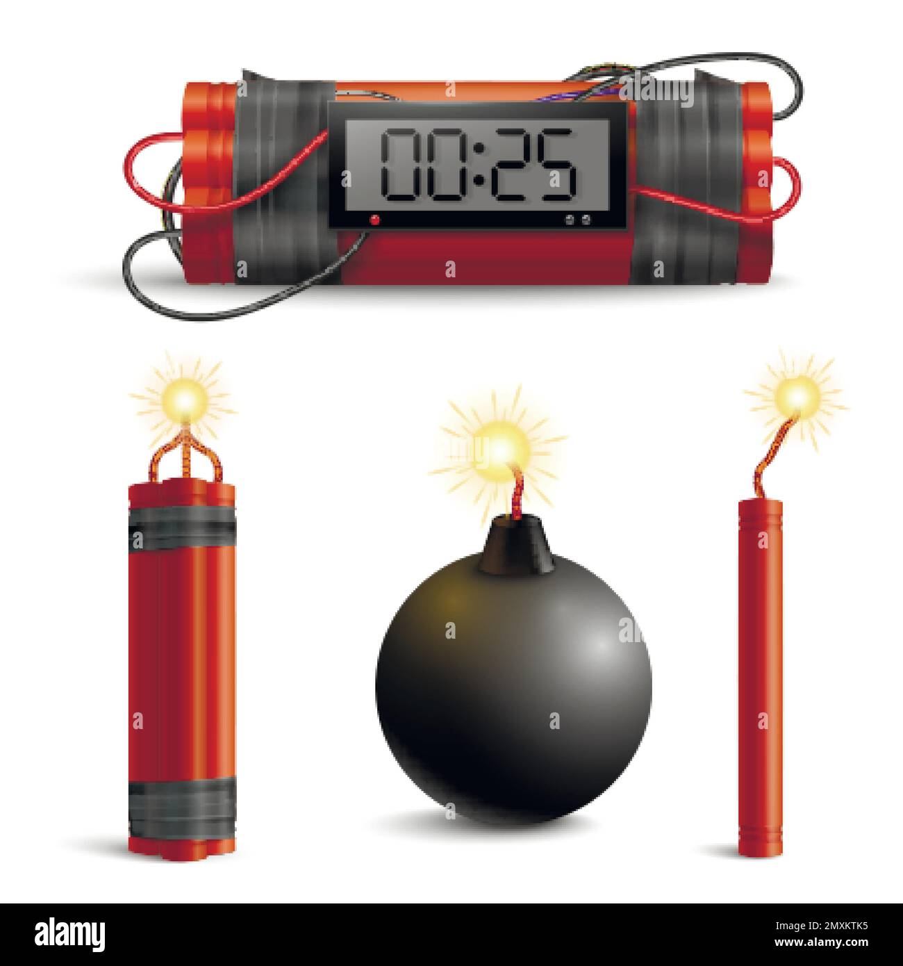 Dynamite bomb realistic set of isolated images with self made bombs ...
