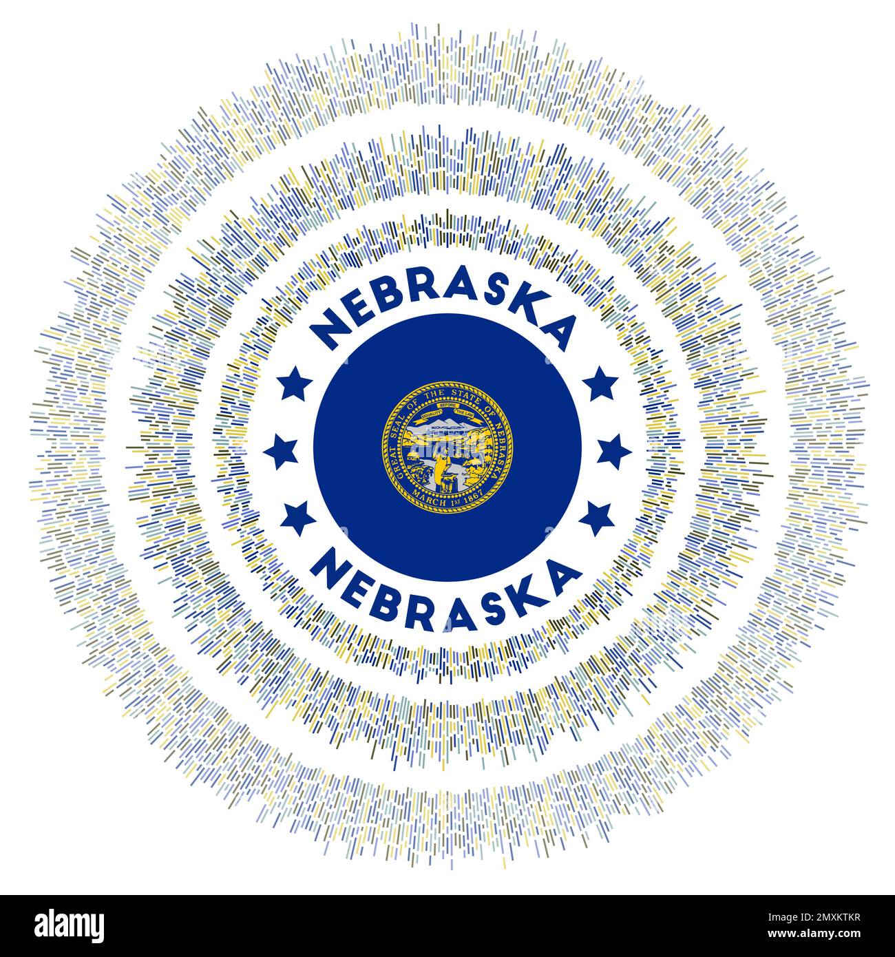 Nebraska symbol. Radiant US state flag with colorful rays. Stylish ...