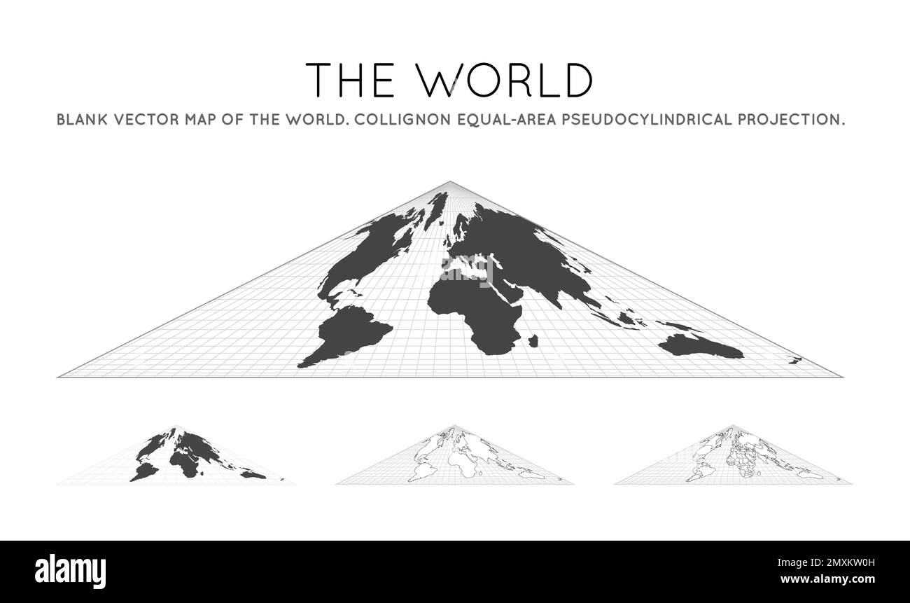 Map of The World. Collignon equal-area pseudocylindrical projection ...
