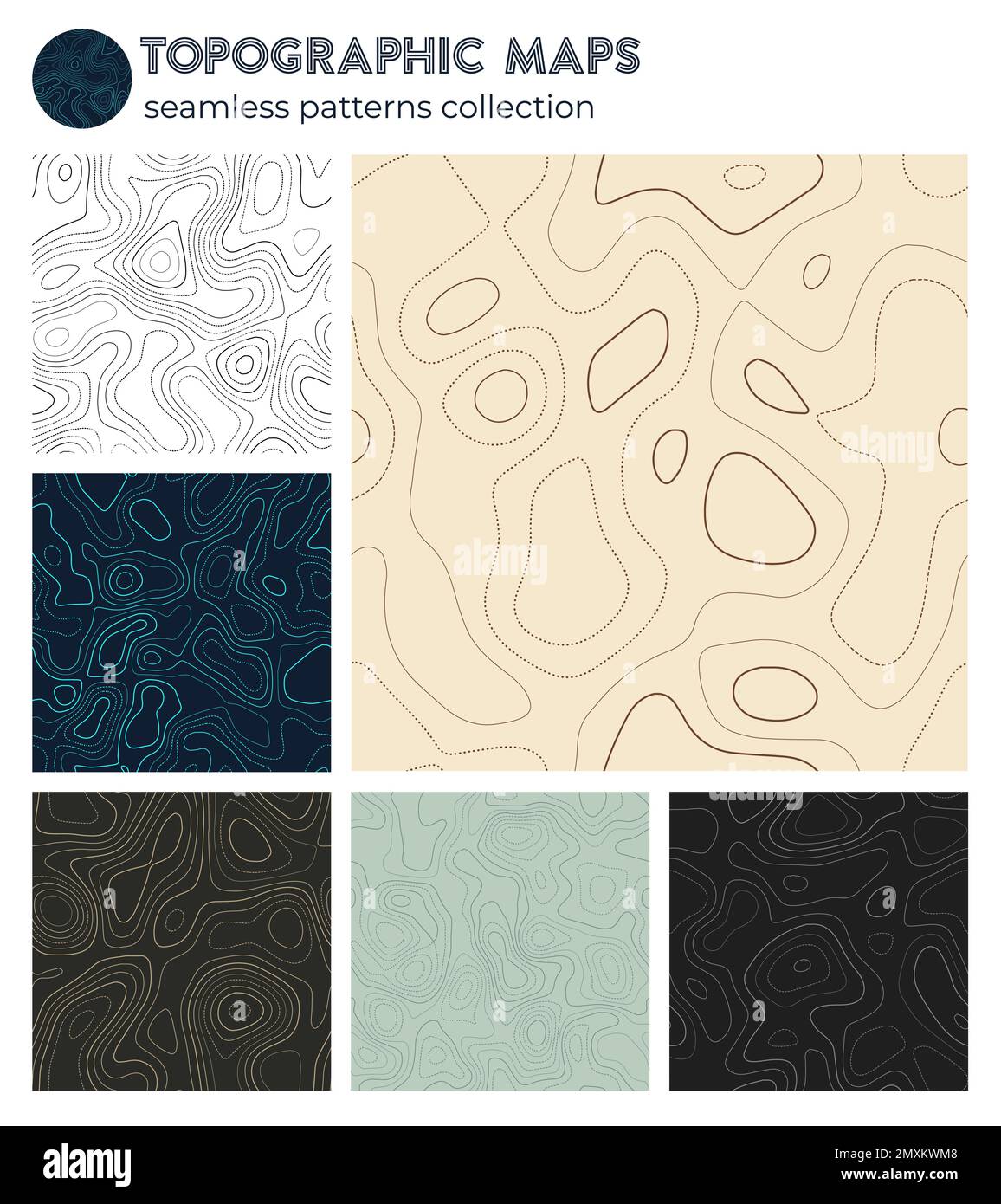Topographic maps. Appealing isoline patterns, seamless design. Vibrant ...