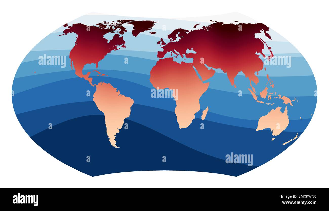 World Map Vector. Wagner projection. World in red-orange gradient on ...