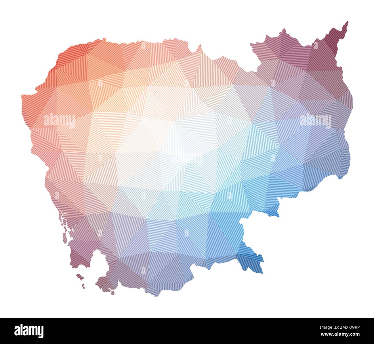 Map of Cambodia. Low poly illustration of the country. Geometric design with stripes. Technology ...
