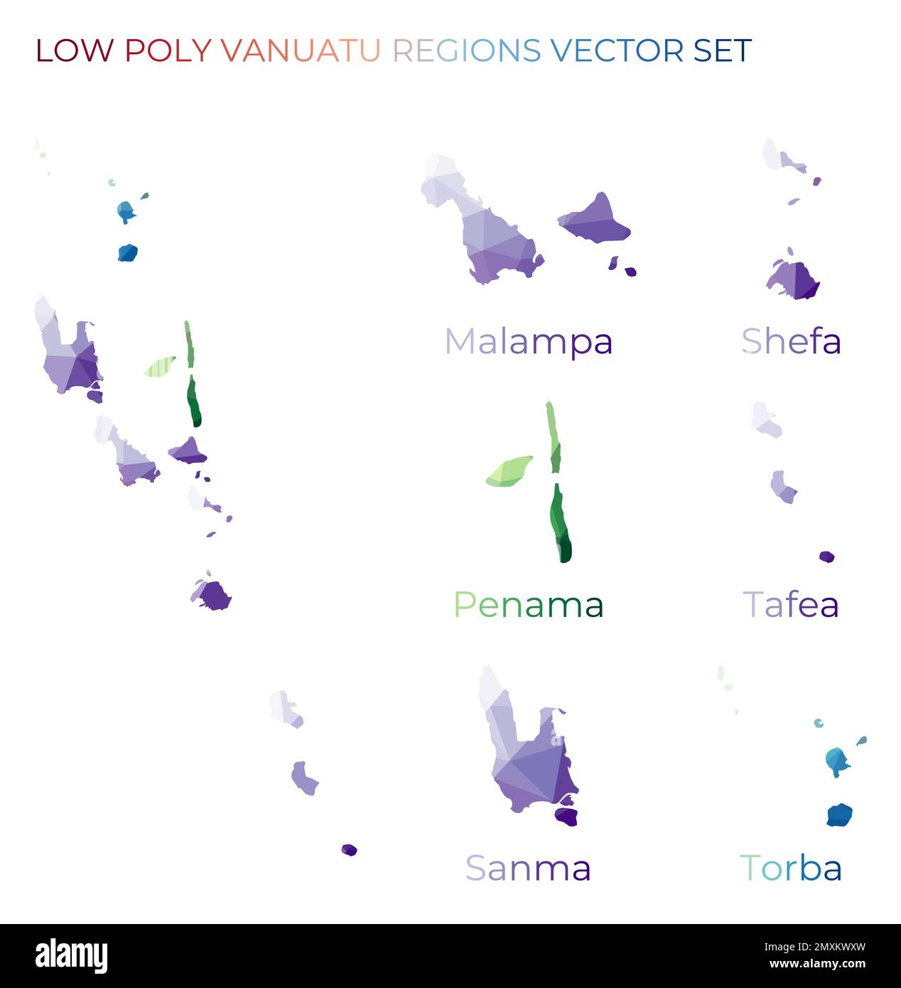 Ni-Vanuatu low poly regions. Polygonal map of Vanuatu with regions ...
