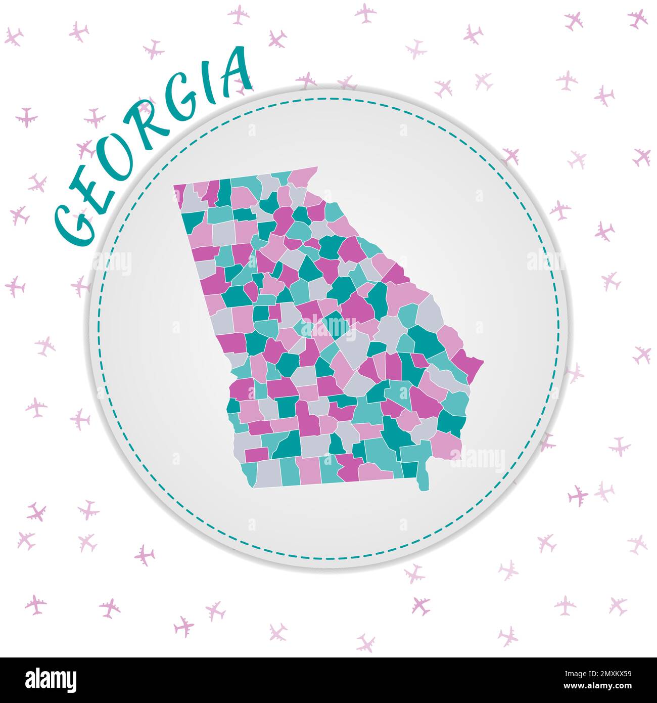 Georgia map design. Map of the US state with regions in emerald ...