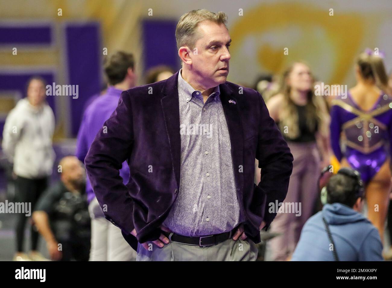 Baton Rouge, LA, USA. 3rd Feb, 2023. LSU Head Coach Jay Clark walks the ...