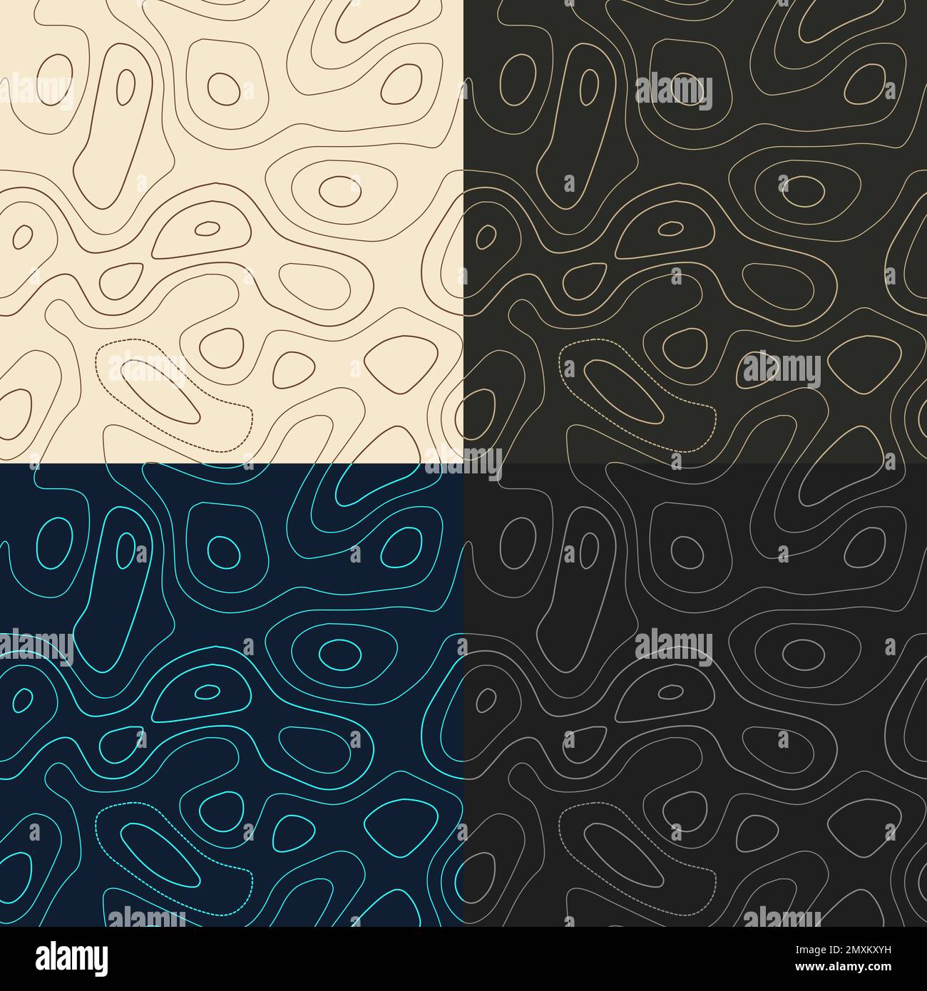 Topography patterns. Seamless elevation map tiles. Astonishing isoline ...