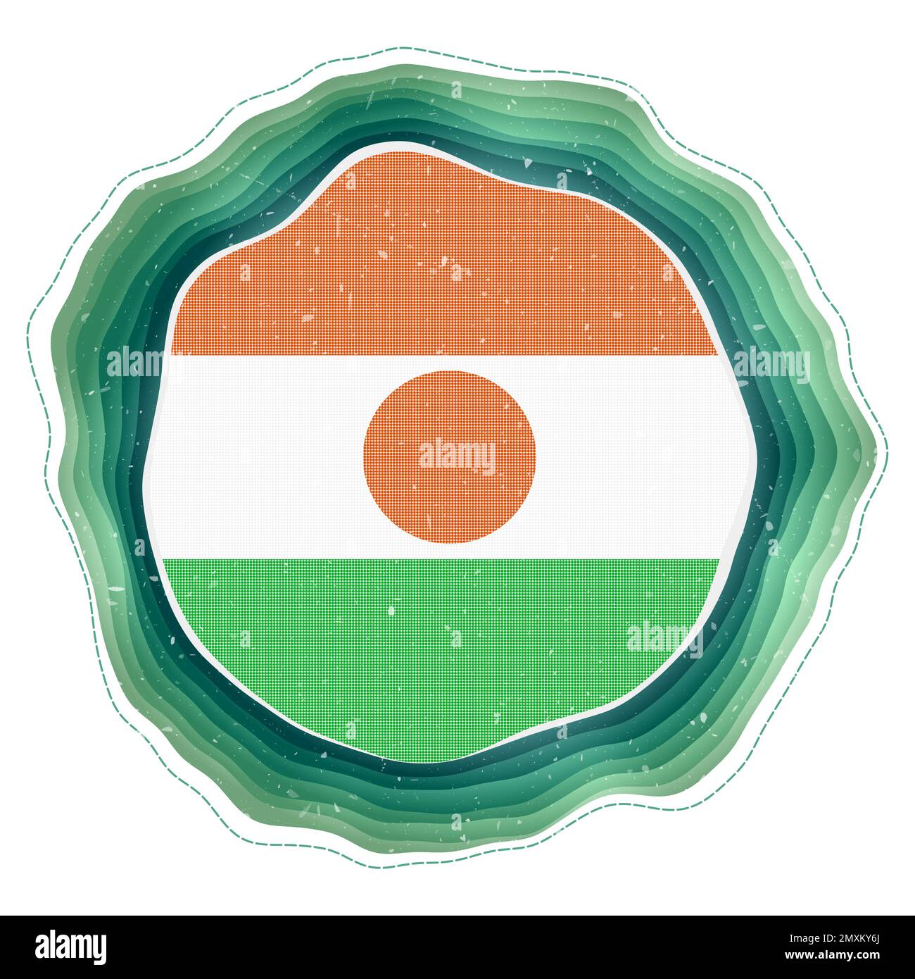 Niger flag in frame. Badge of the country. Layered circular sign around ...