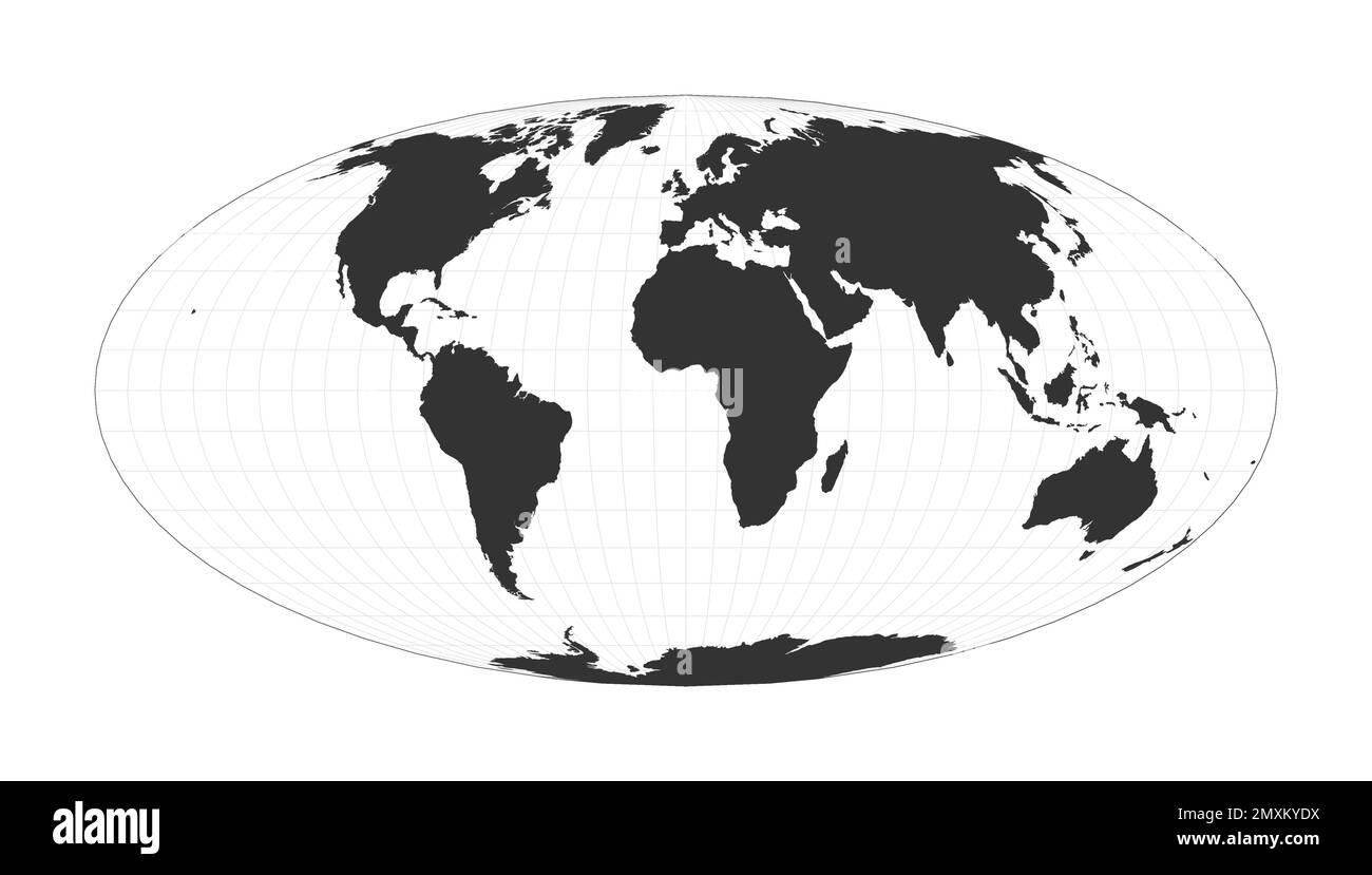 Map Of The World Equal Area Pseudocylindrical Mollweide Projection Globe With Latitude And