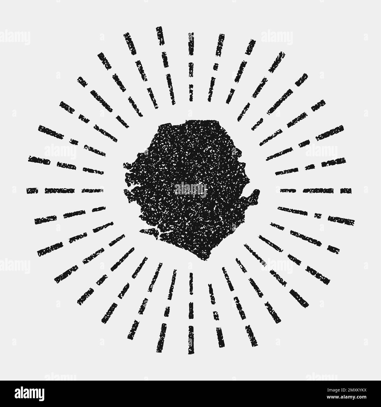 Vintage map of Sierra Leone. Grunge sunburst around the country. Black ...