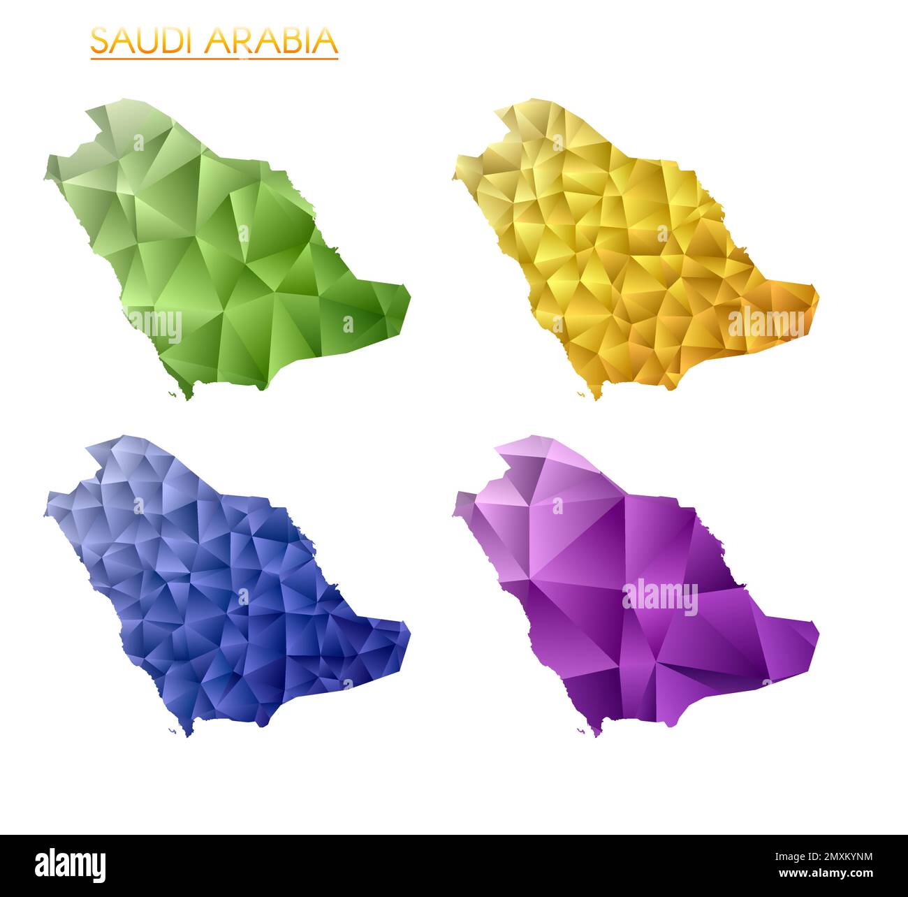 Set of vector polygonal maps of Saudi Arabia. Bright gradient map of ...