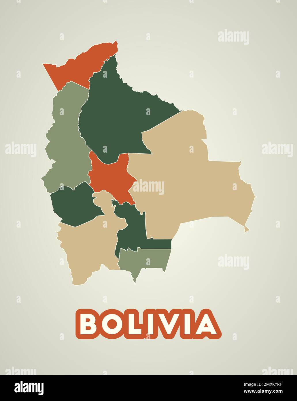 Bolivia poster in retro style. Map of the country with regions in ...