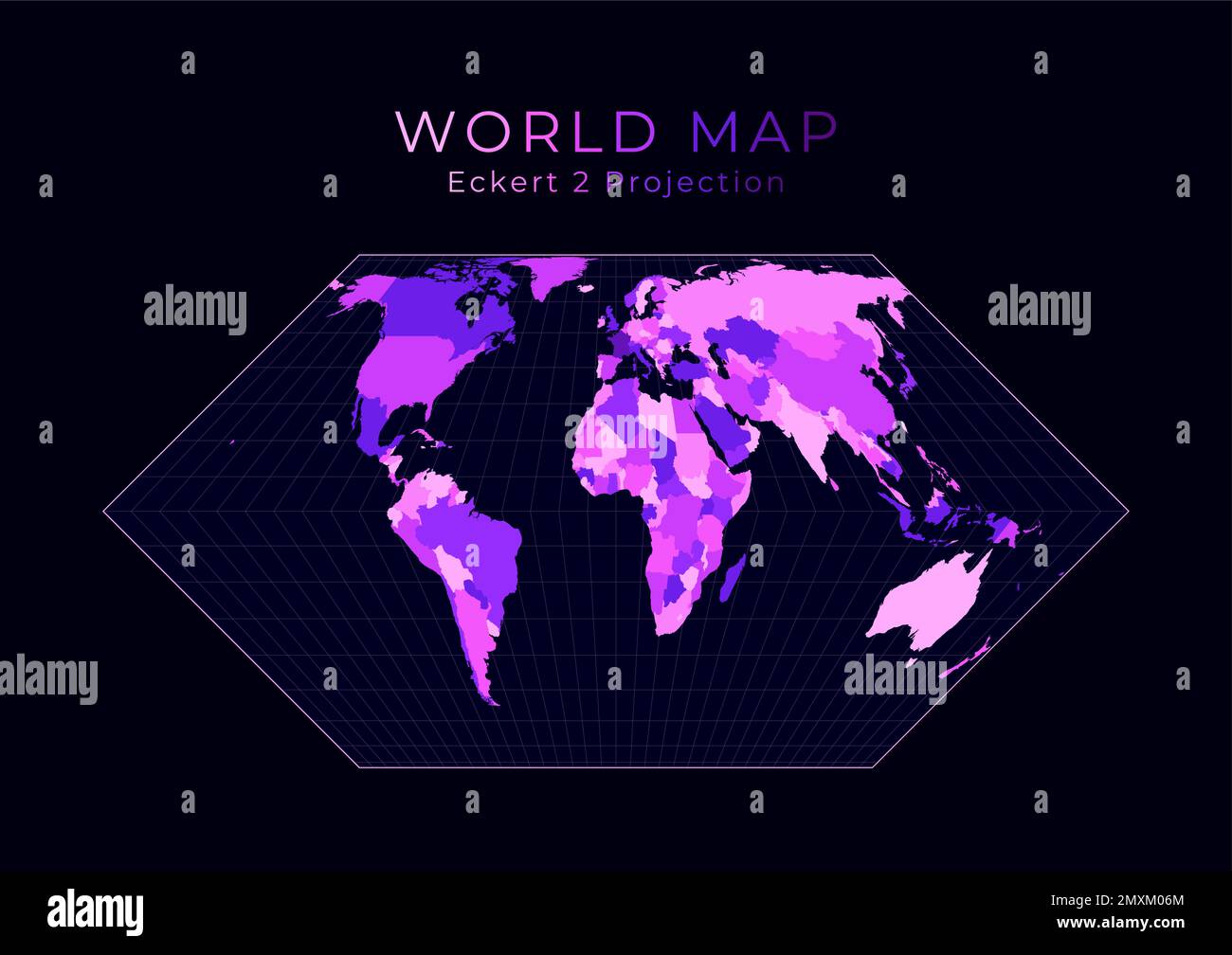 World Map. Eckert II projection. Digital world illustration. Bright ...