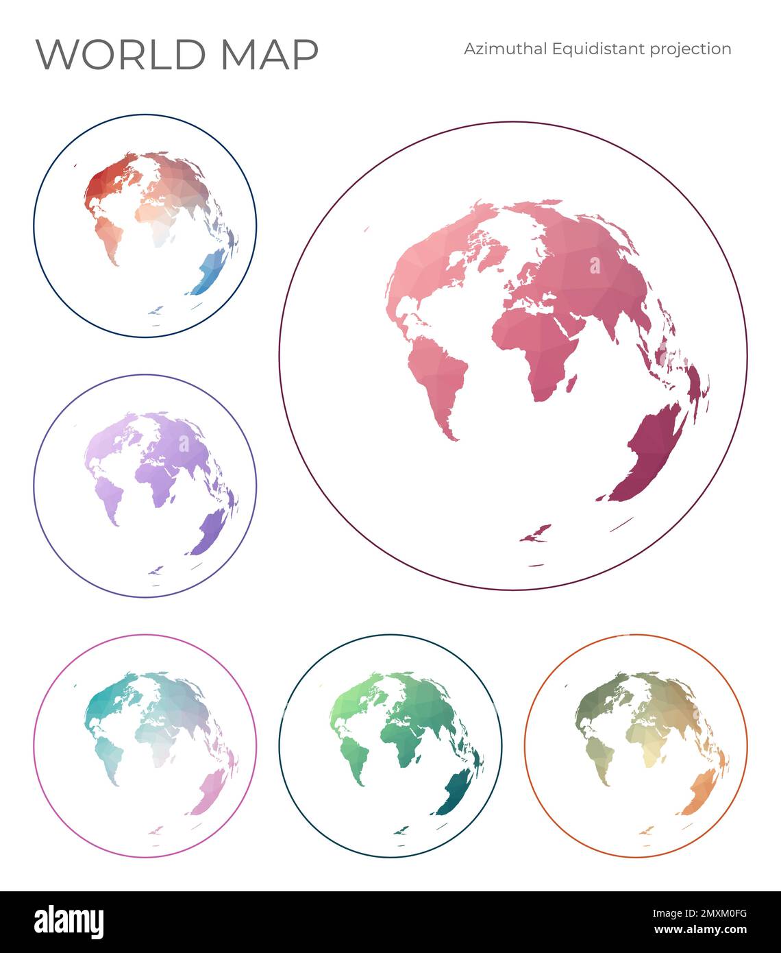 Low Poly World Map Set Azimuthal Equidistant Projection Collection Of The World Maps In